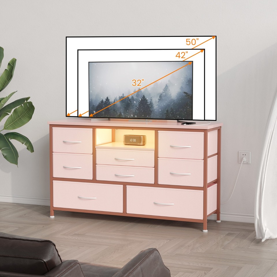 Dresser TV Stand with LED Light Power Outlet Bedroom Chest of Drawer ...