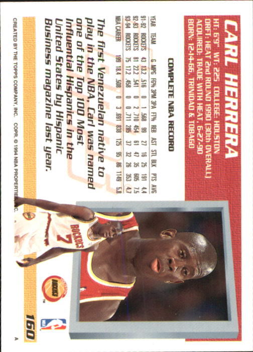 1994-95 Topps Houston Rockets Basketball Card #160 Carl Herrera | eBay