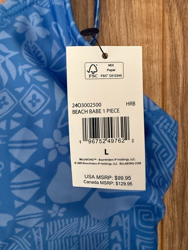 NWT Billabong Beach Babe One Piece Swimsuit Tropical Cheeky Blue Quilt ...