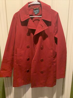 Lauren Ralph LAUREN Red Double Breasted Pea Coat Size Med 100% Cotton ...