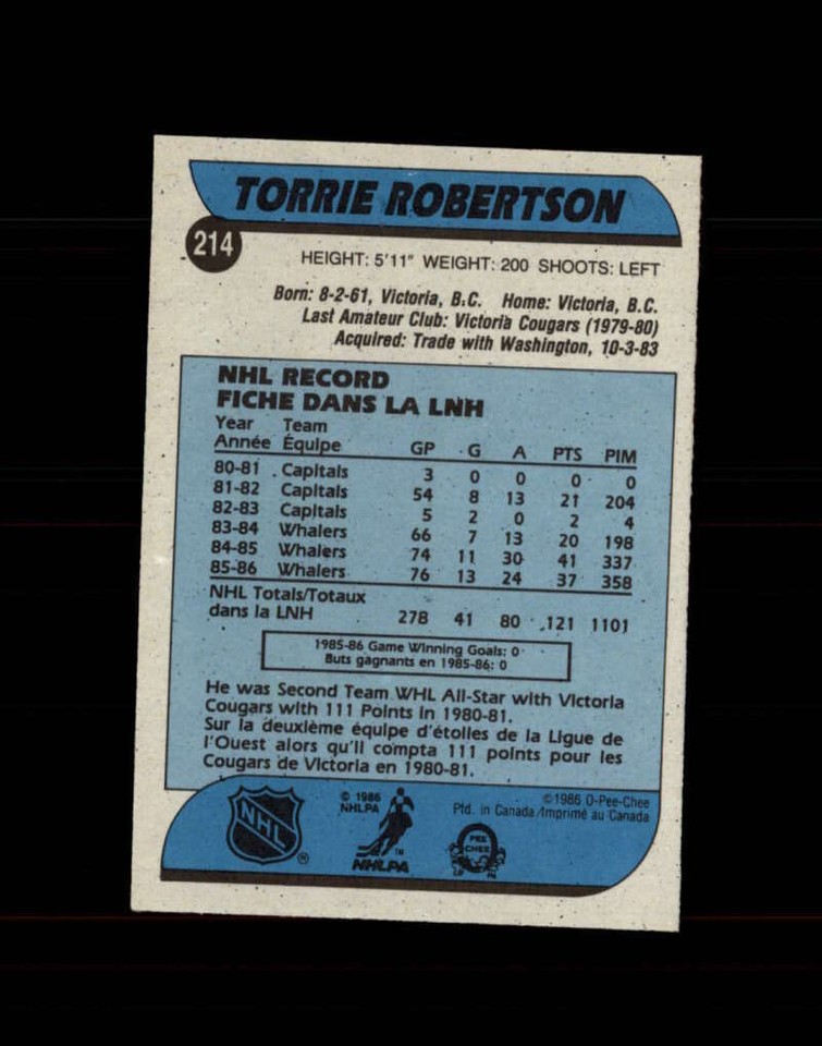 1986 O-Pee-Chee Hockey #214 Torrie Robertson STARX 8 NM/MT CS73682 | eBay