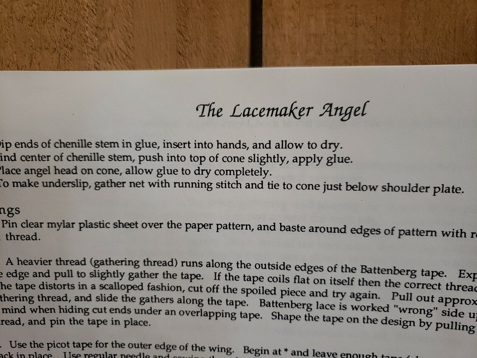 VINTAGE The Lace Maker Angel Battenburg Lace Pattern | eBay