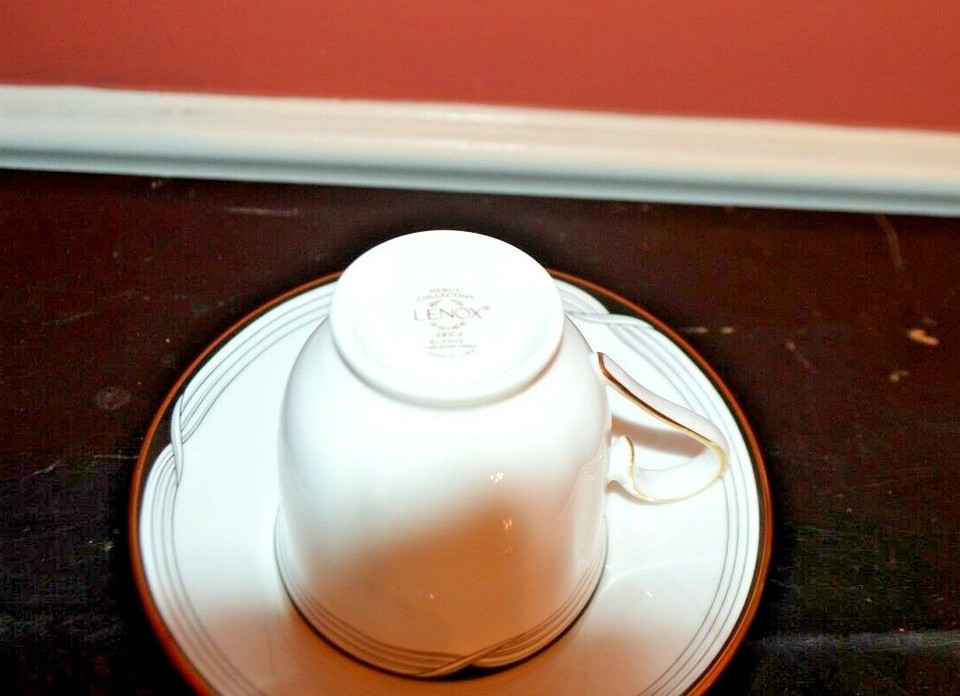 Lenox Erica Footed Cup Saucer Erica Bone China Collectible Gold Border ...