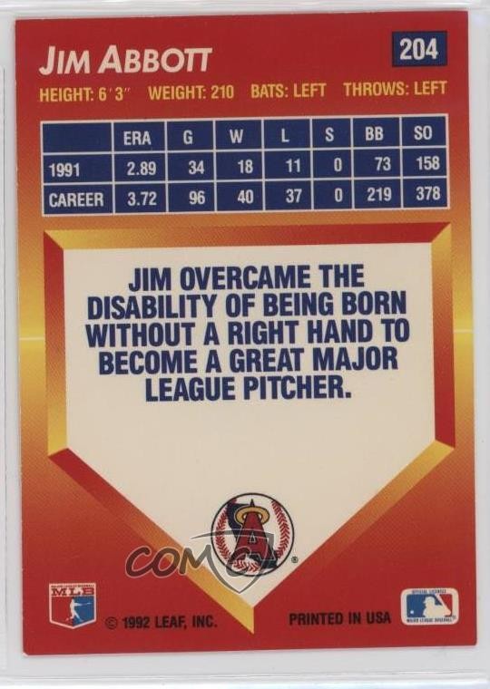 1992 Donruss Triple Play Jim Abbott #204 | eBay