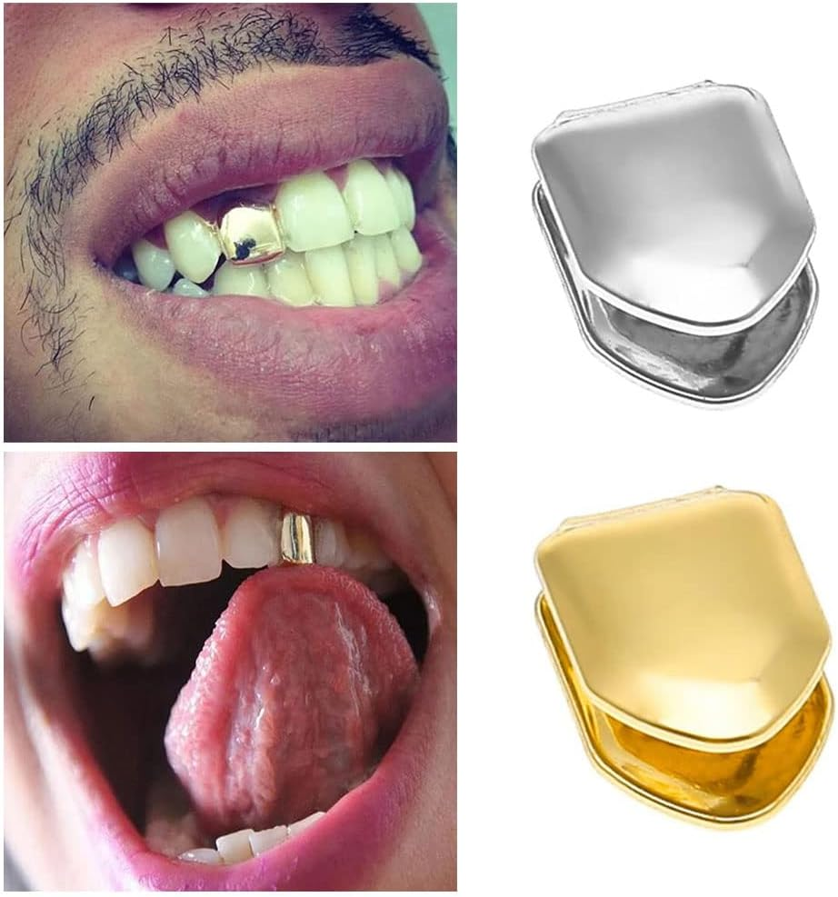 1X Hip Hop Cool Gold Silver Plated Single Tooth Grillz Teeth Cap Brace ...