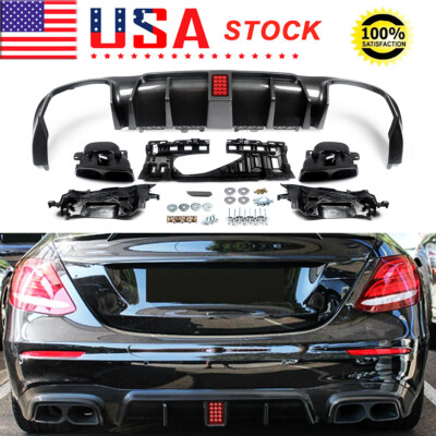 Carbon Look Rear Diffuser W/LED+Quad Pipes For Benz W213 E300 E63 2016 ...