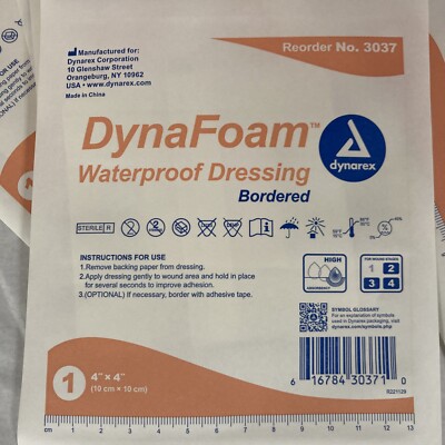 Dynarex 3037 DynaFoam Waterproof Bordered 4"x4" Foam Dressing - 1 each ...