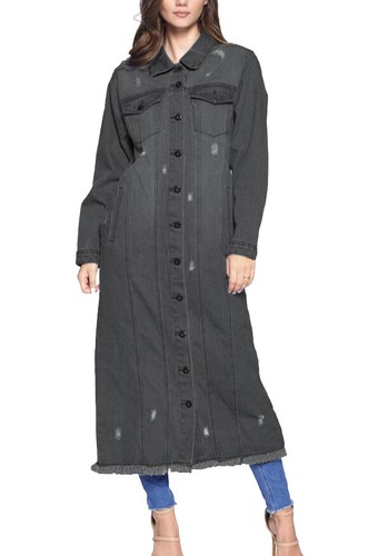 Women's Classic Distressed Cotton Denim Button Up Oversized Long Jean ...