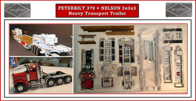 1/50 SWORD Peterbilt 379 with 3x3x3 Nelson Trailer (Red / White) FREE ...