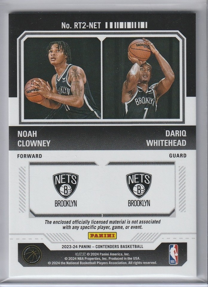 2023-24 Contenders Rookie Ticket Dual Swatches Dariq Whitehead Noah ...