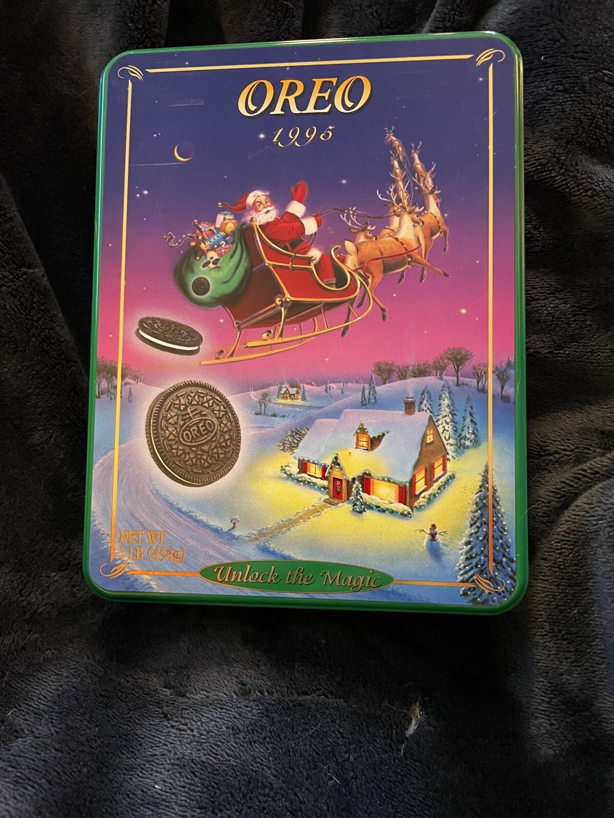 1995 Oreo Christmas Cookie Xmas Tin Unlock The Magic Santa Sled Pre ...