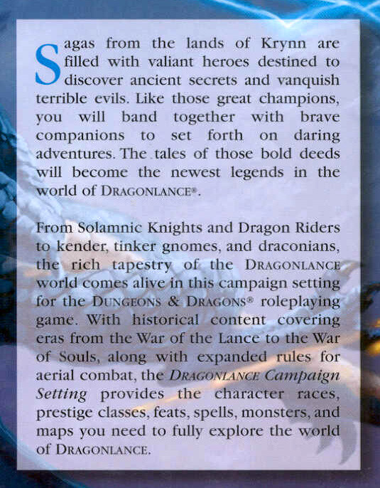 DRAGONLANCE CAMPAIGN SETTING VF! Dungeons Dragons Guide Book Players ...