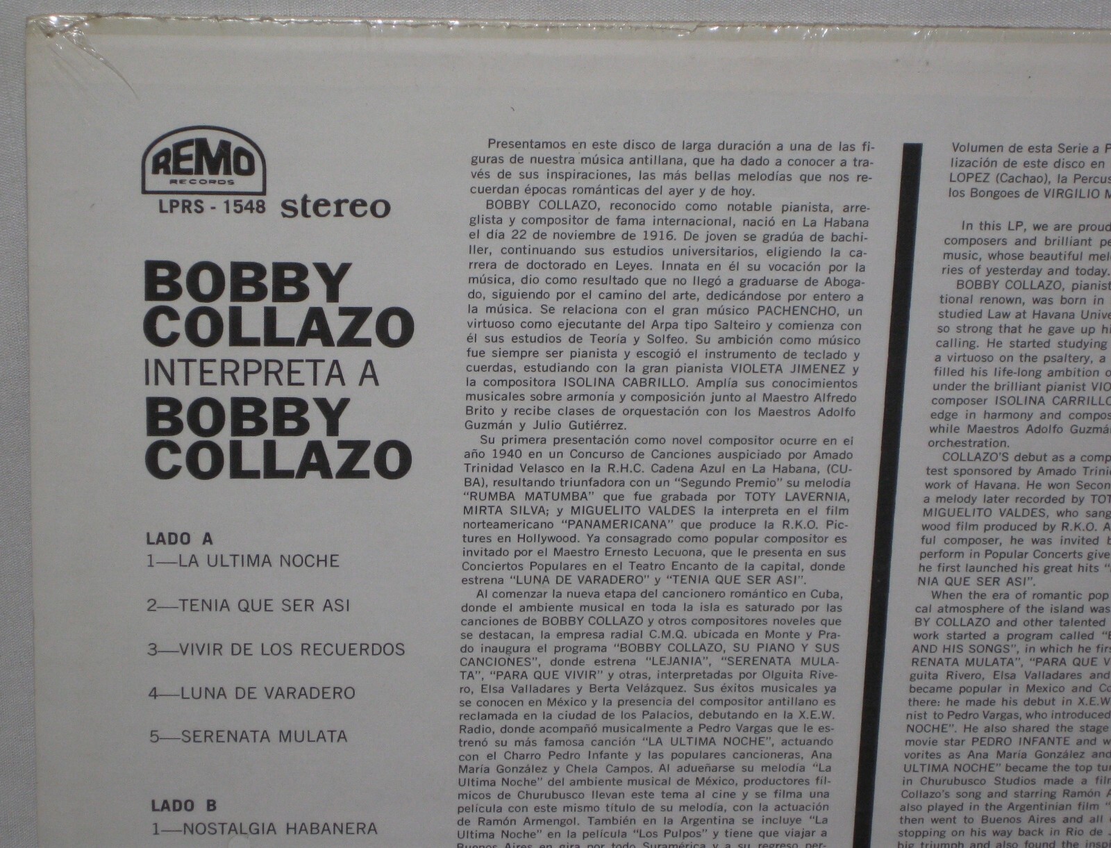 Bobby Collazo Interpreta A SEALED Vinyl Record Remo LPRS 1548 Latin ...