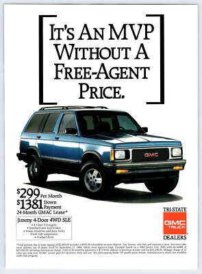 1993 GMC JIMMY 4 DOOR Vintage 8"X11" Magazine Ad 1990's M528 | eBay