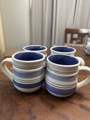 Vintage Pfaltzgraff Rio Stoneware Set Of 4 Coffee Tea Mugs 4" Blue ...