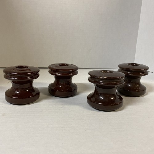 Vintage Lot of 4 Brown Ceramic Porcelain Spool Insulator | eBay