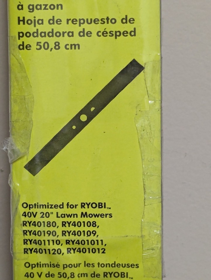 Genuine RYOBI 20 Inch Replacement Mower Blade 40 Volt Ry401011 Ry401012 ...
