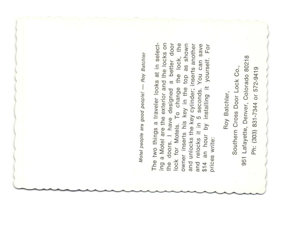 Roy Batchler, Southern Cross Door Lock Co Denver CO VTG postcard UNP | eBay