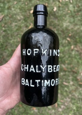 Antique HOPKINS CHALYBEATE - BALTIMORE olive green Mineral Water bottle ...