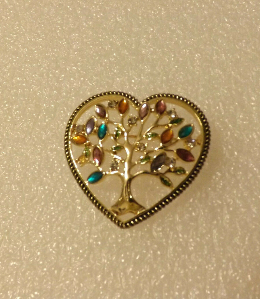 Signed Napier Heart Tree of Life Brooch Pin Colored S… - Gem