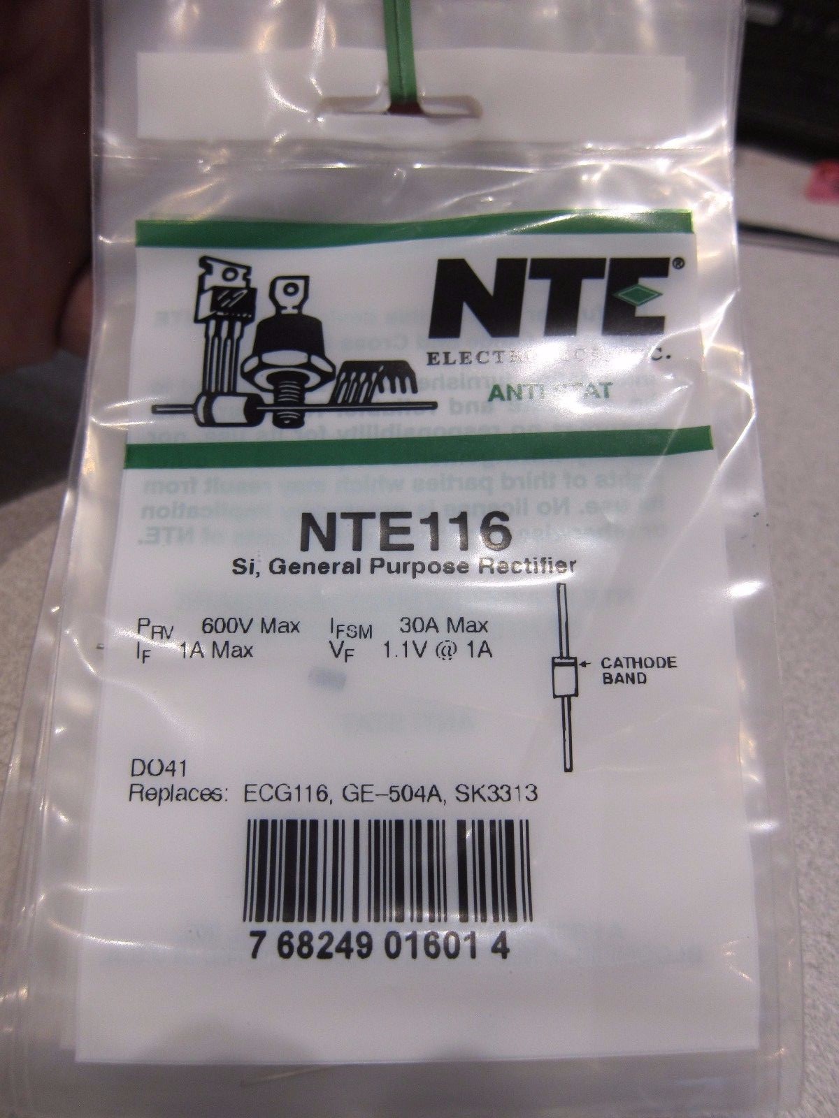 LOT OF 3 NTE NTE116 RECTIFIER SILICON PRV=600V IF=1A DO-41 GENERAL PURPOSE | eBay
