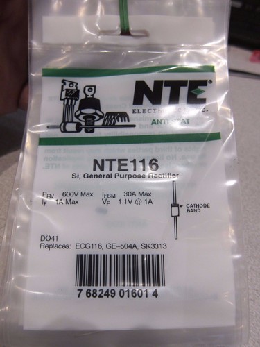 LOT OF 3 NTE NTE116 RECTIFIER SILICON PRV=600V IF=1A DO-41 GENERAL PURPOSE | eBay