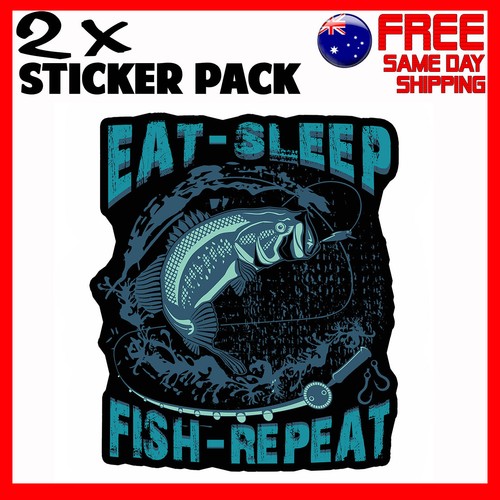 2 x Stickers - Eat Sleep Fish Repeat Fishing - Car Bumper Funny Novelty ...