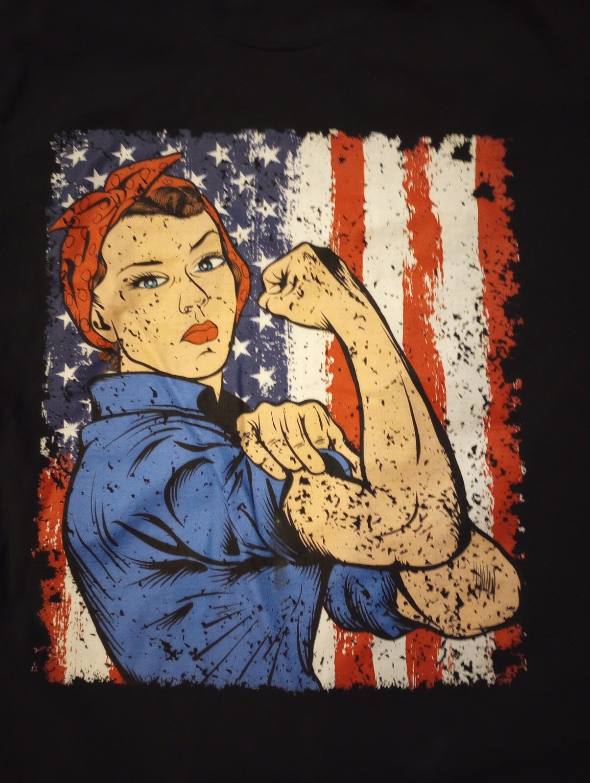 Rosie Riveter American flag Tshirt Adult Large USA fl… - Gem