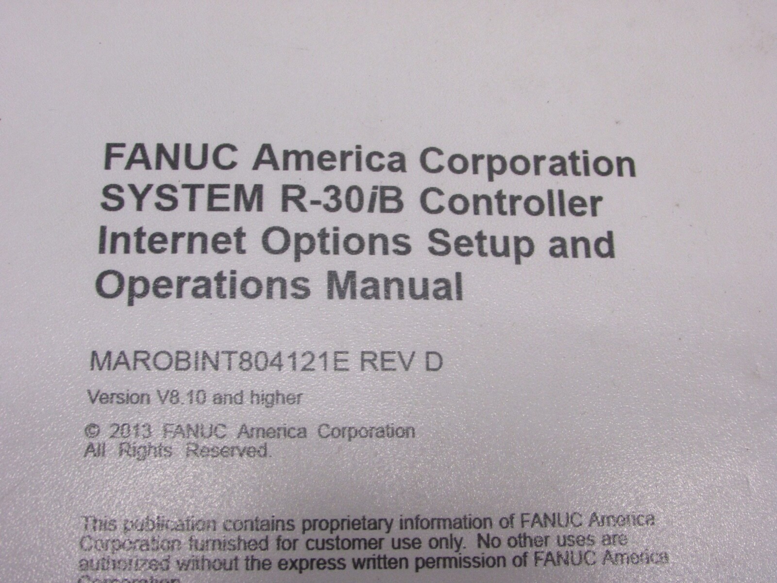 FANUC R-30iB CONTROLLER INTERNET OPTIONS SETUP & OPERATIONS MANUAL | eBay