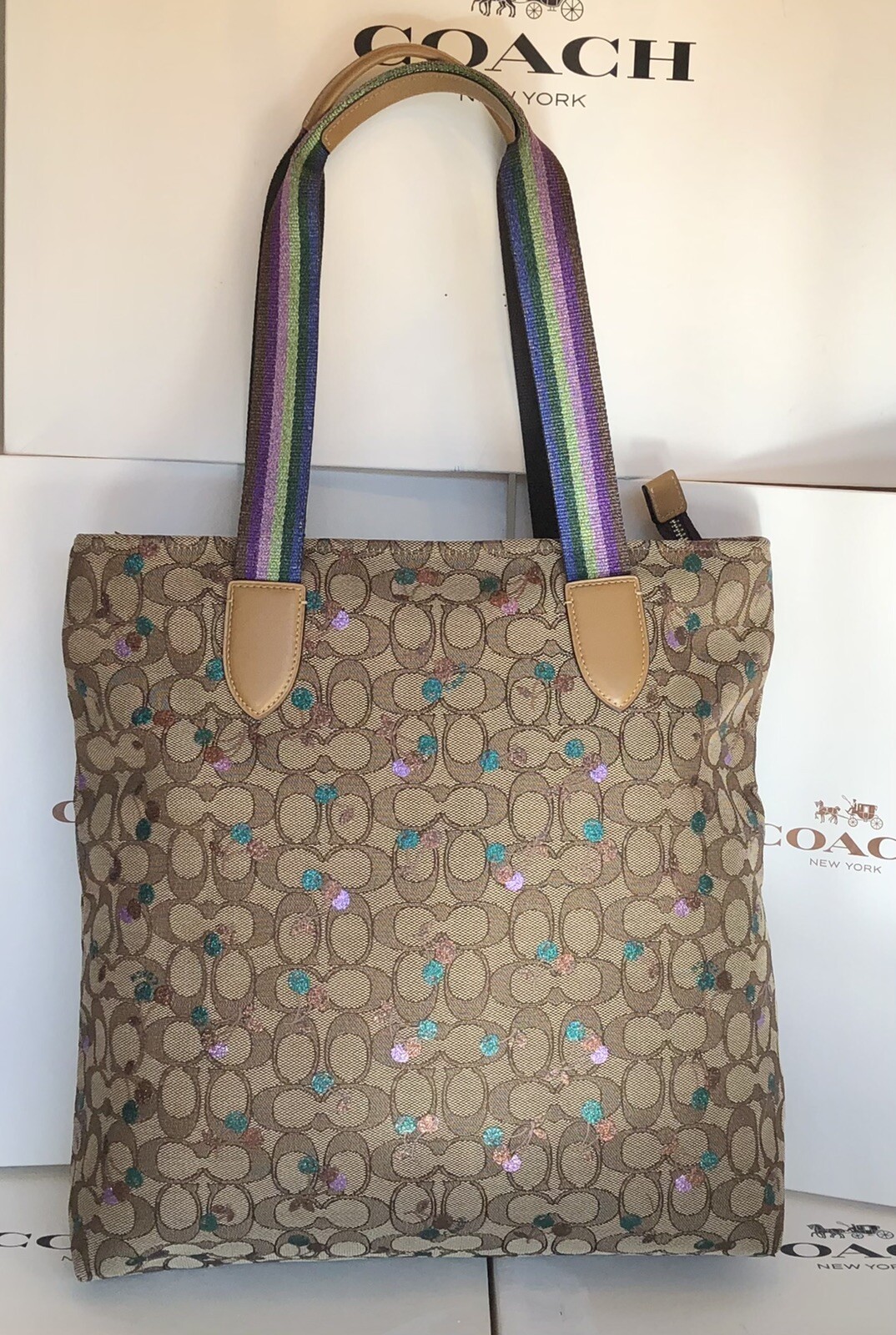 Coach F30604 Signature Outline Shimmering Cherry Prin… - Gem