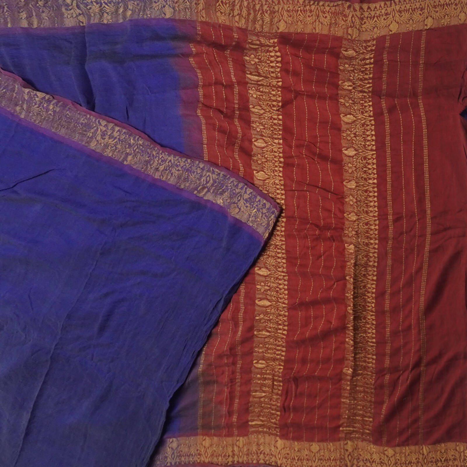 Azul Vintage Sarees 100% Pure Zari De Algodón Tejido A Mano Sari 4.6m ...