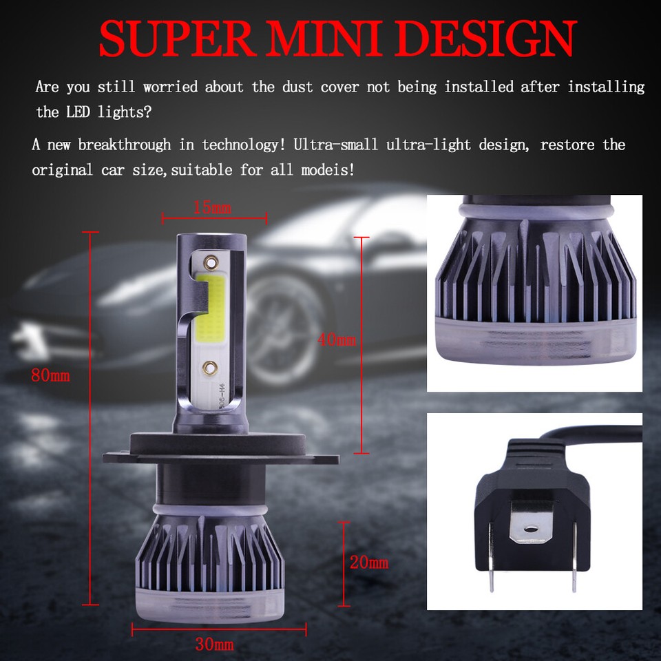 For Motorcycle H4 8000K LED Hi/Lo Beam Front Light Bulb Super Bright ...