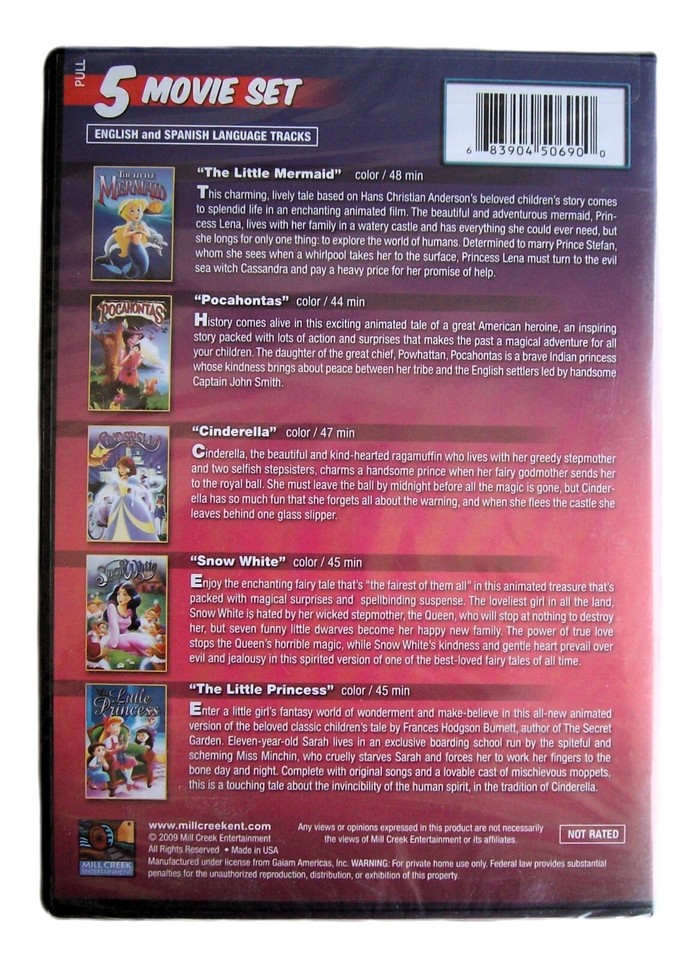 Princess Collection : 5 Movie Set - Pocahontas/Cinderella... (DVD, 2009 ...