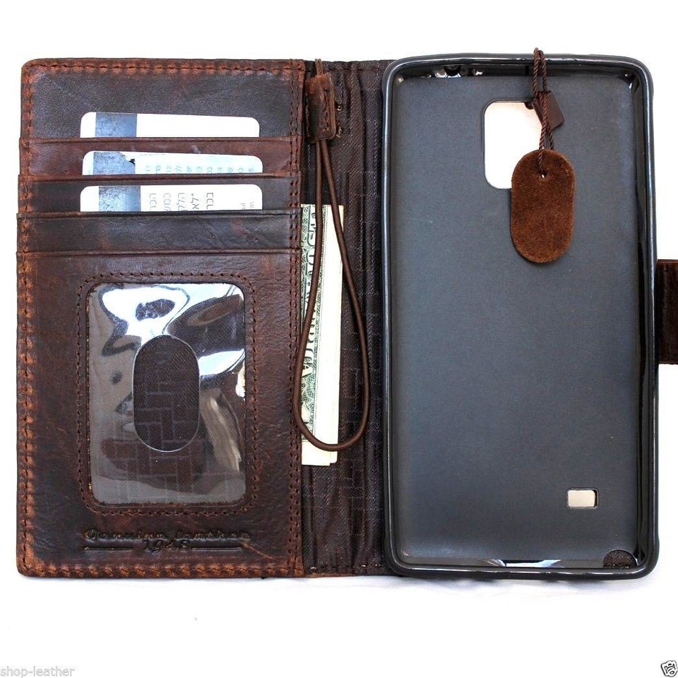 Genuine Leather Case fit Samsung Galaxy NOTE 4 Book Wallet Luxury Cover ...