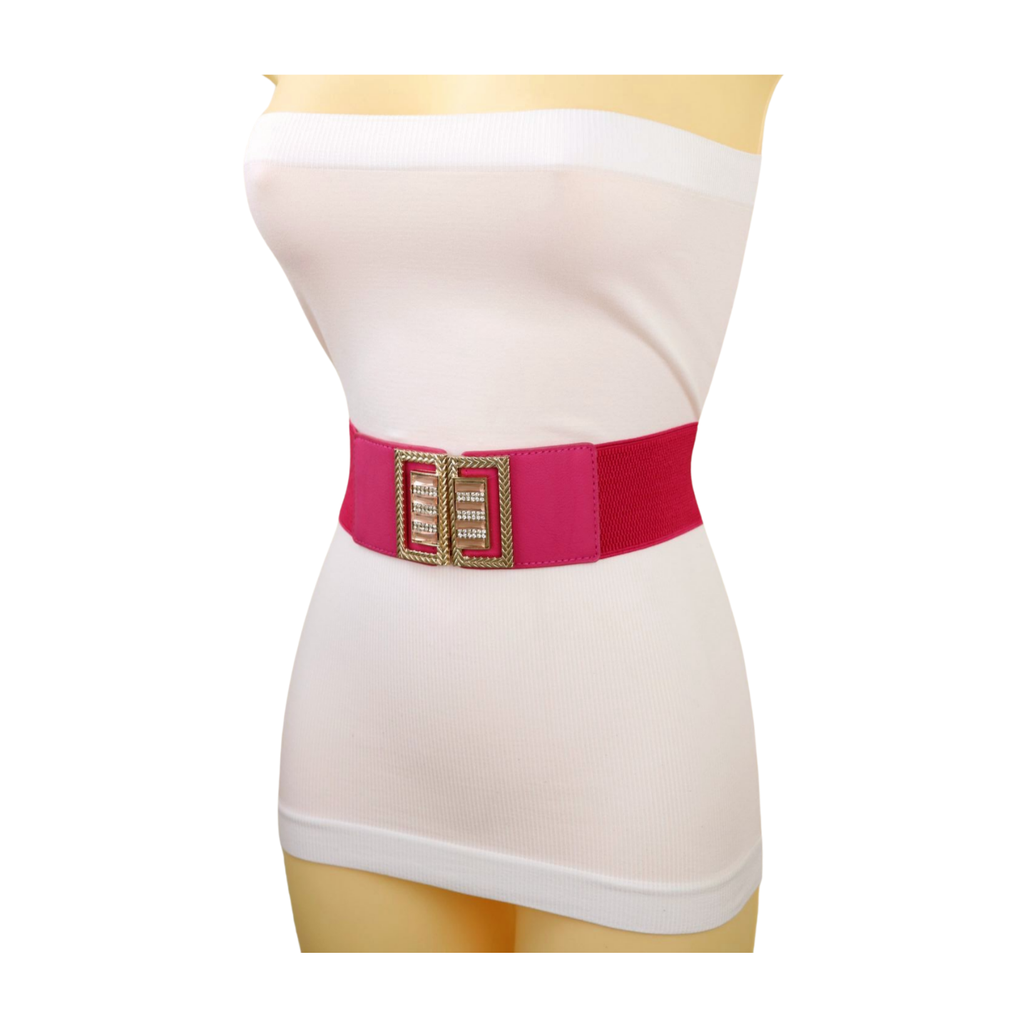 Women Pink Elastic Fashion Belt Gold Bling Square Buckle S M | eBay
