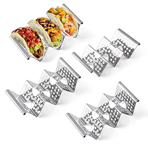 4 Pack Stainless Steel Taco Holders Holds 2 to 3 Tacos Food Grade Taco ...
