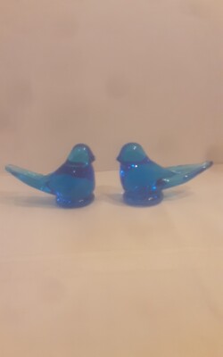 Vtg 1989 Pair Of Bluebird Artglass Figurines Bird Of Happiness Signed ...