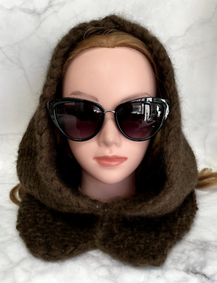 Hooded Scarf Women Hat Hand Knit 100 % Cashmere Brown color Warm Snood ...
