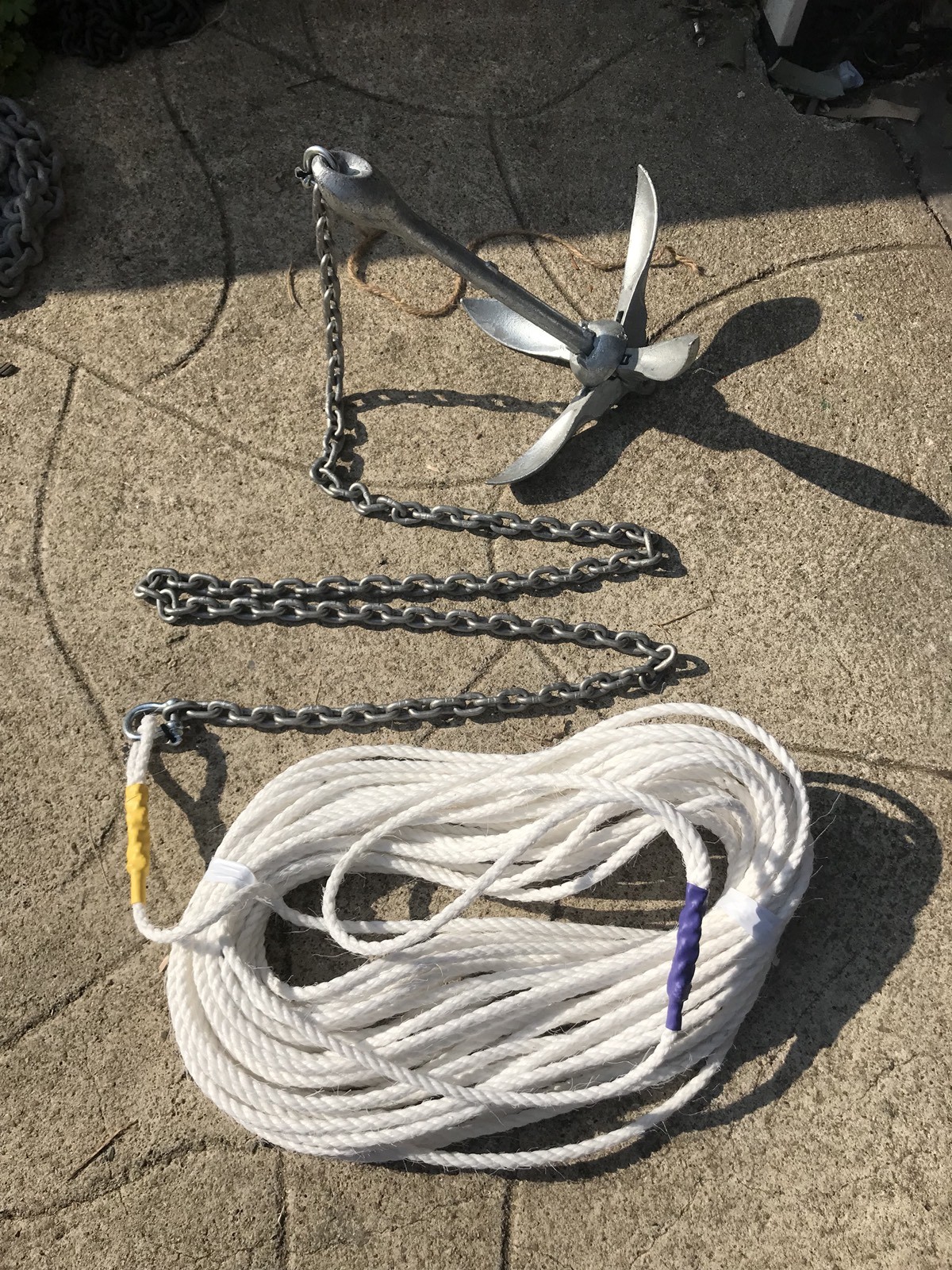 2.5KG grapnel boat anchor 3m chain 100 ft 8mm rope rib sailing not 3.2 ...