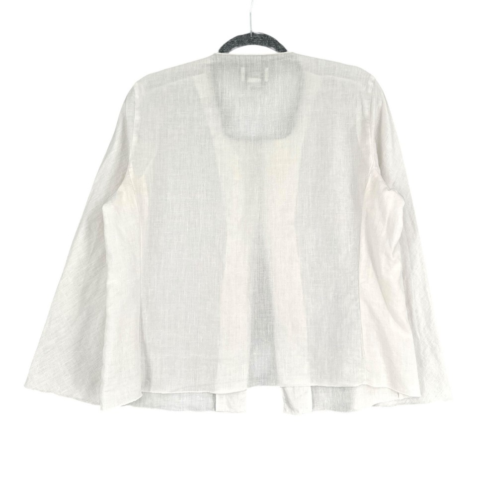 Neiman Marcus White Beaded Long Sleeves Linen Hook & Eye Jacket Large ...