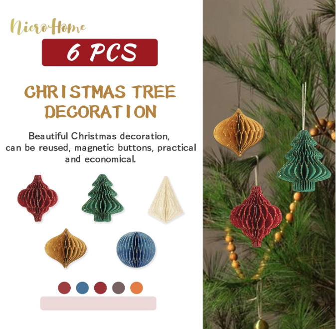 Christmas Party Decorations, 5 PCS Mini Glitter Edge Paper Honeycomb ...