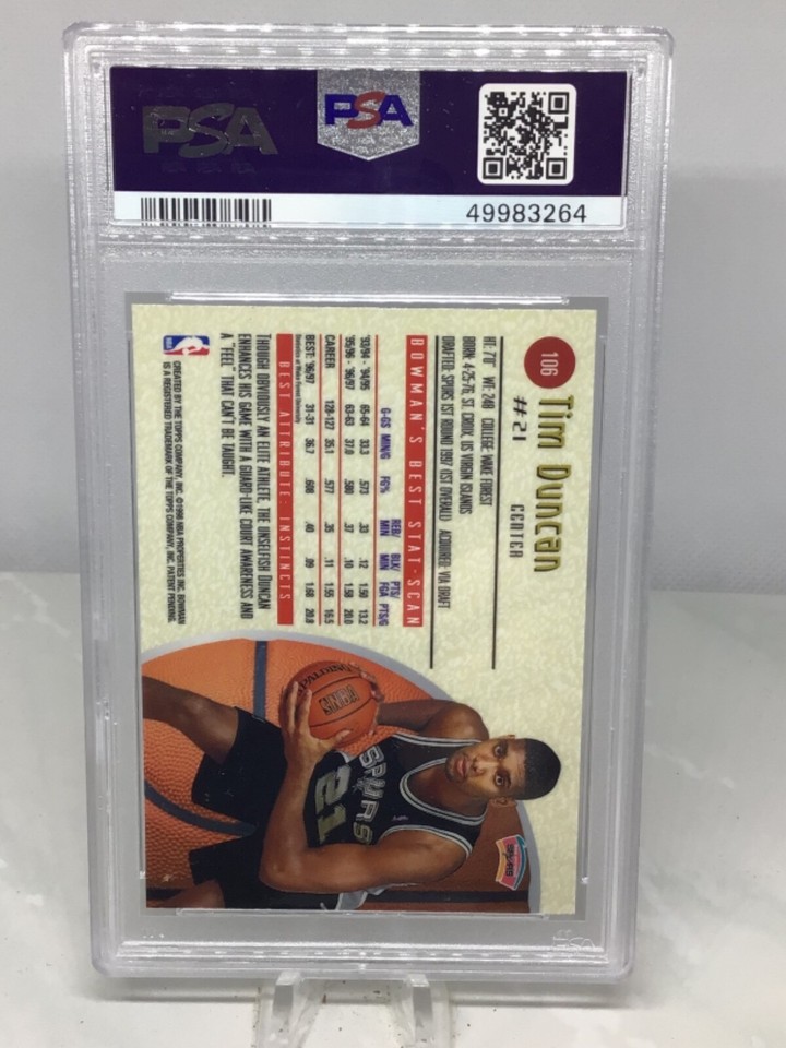 1997 Bowman’s Best #106 Tim Duncan RC HOF PSA 8 | eBay