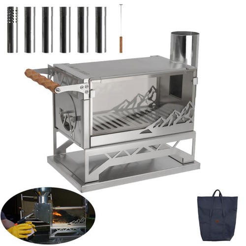 3Fulgear Mini Pellet Outdoor Wood Stove, Stainless Steel, Glass Windows ...