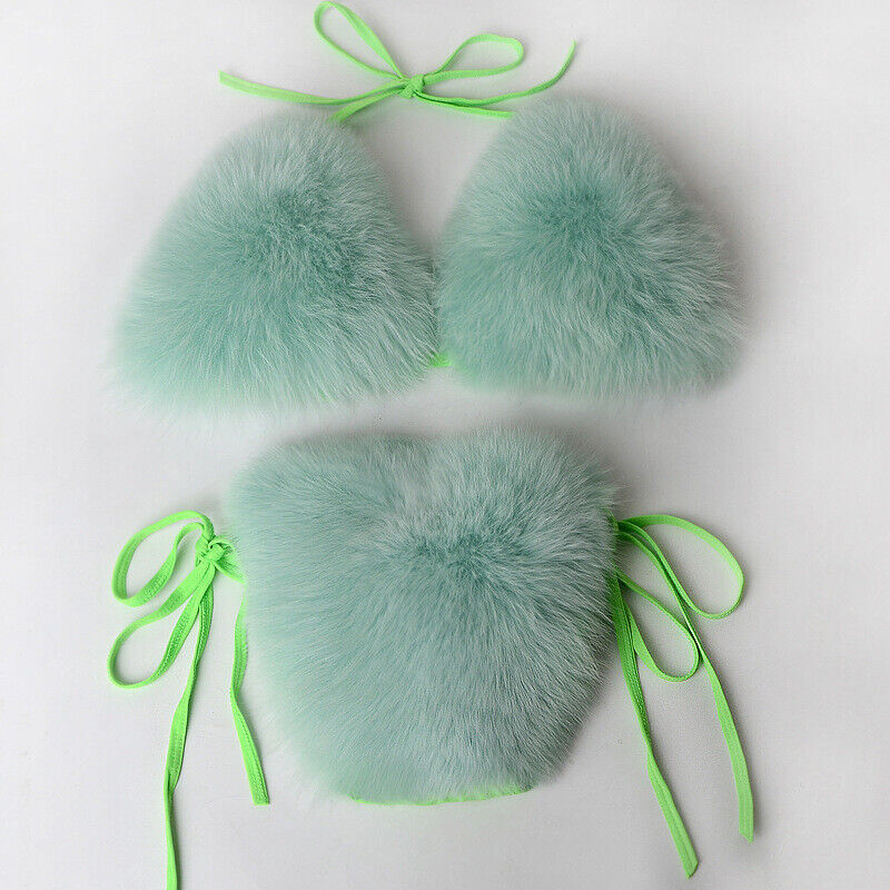 Fox Fur Swimsuit Beach Bikini Sexy Split Fur Bikini Set Micro Bra G ...