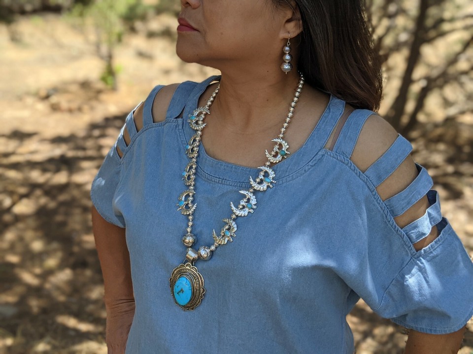 Vintage Navajo Necklace Earrings Set Turquoise Signed Maloney Tafoya ...