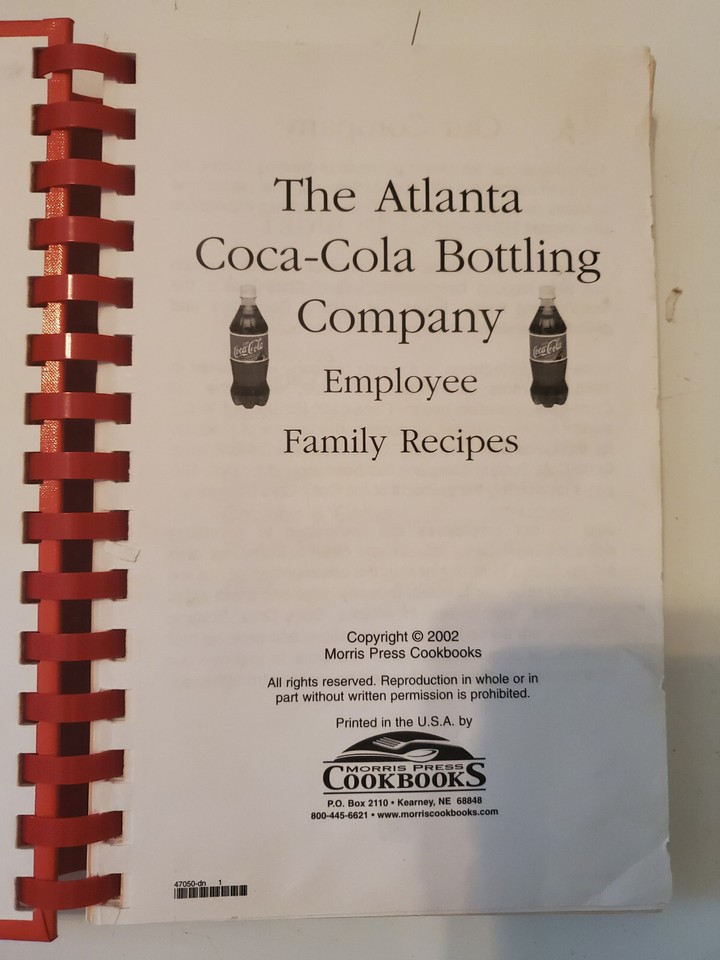 Atlanta Coca Cola Bottling Company Coco Cola Cookbook Employee Family ...