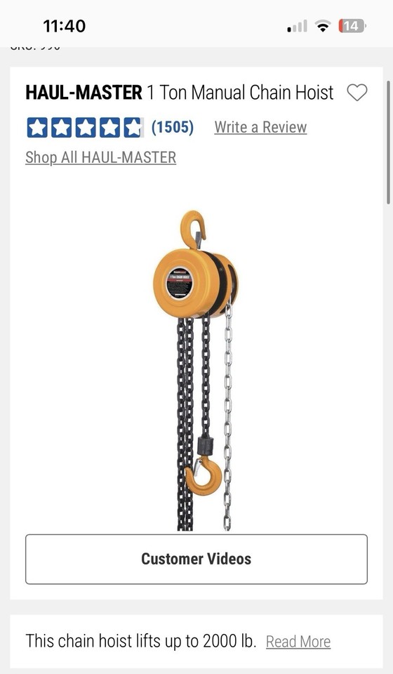 Haul-Master 1 Ton Manual Chain Hoist - Orange 996 | eBay