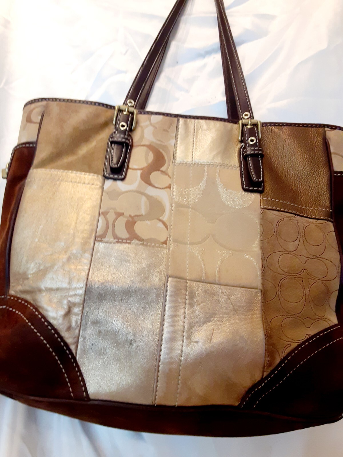 * COACH, Gold Glam TOTE, Leather SuedeRare Patchwork … - Gem