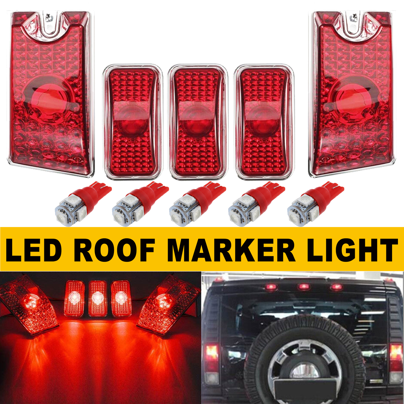 For 2003-2009 Hummer H2 H2T Top Roof Cab Running Marker Lights RED LED ...