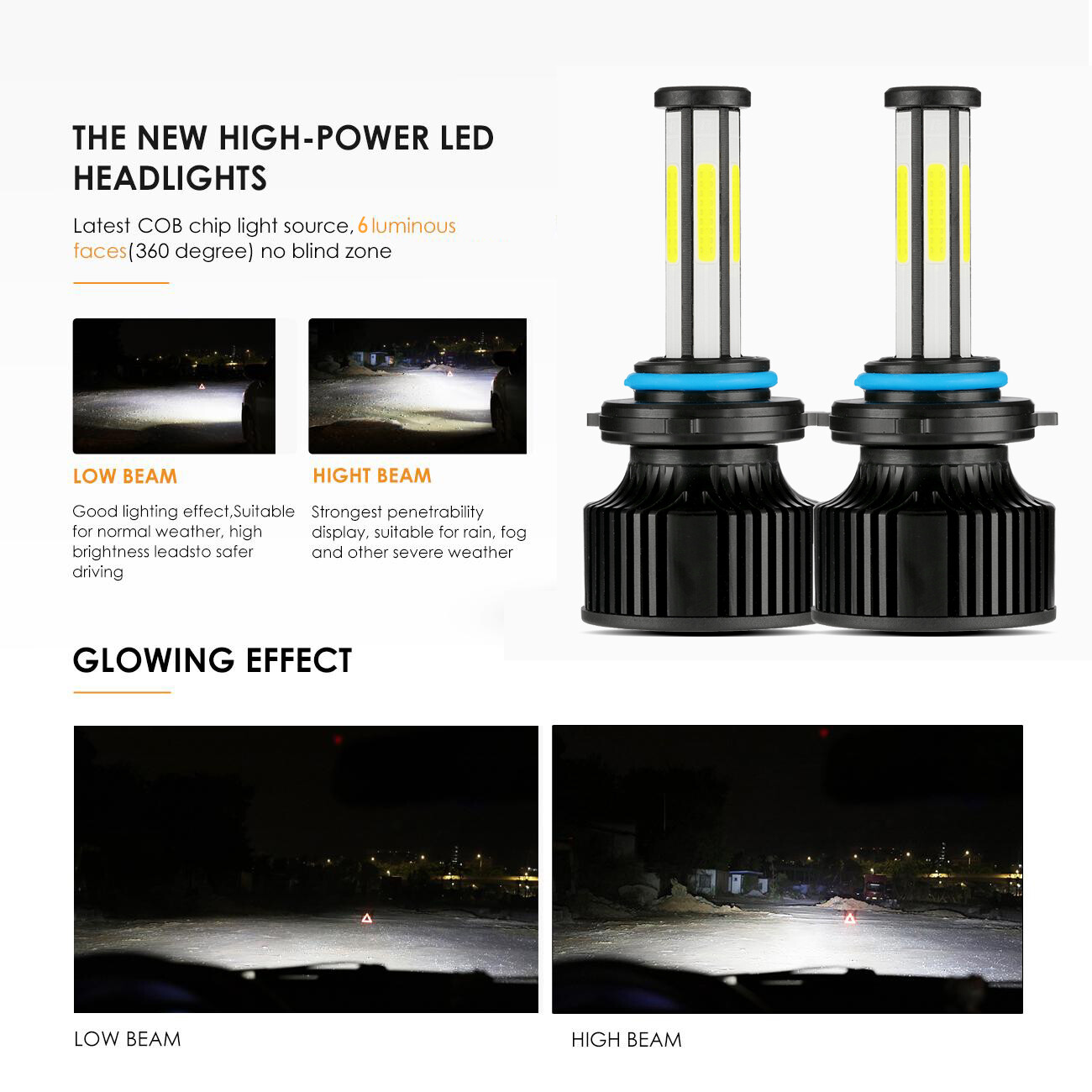 6 Side 9005 9006 LED Combo Headlights Kit Bulbs 6500K High Low Beam ...